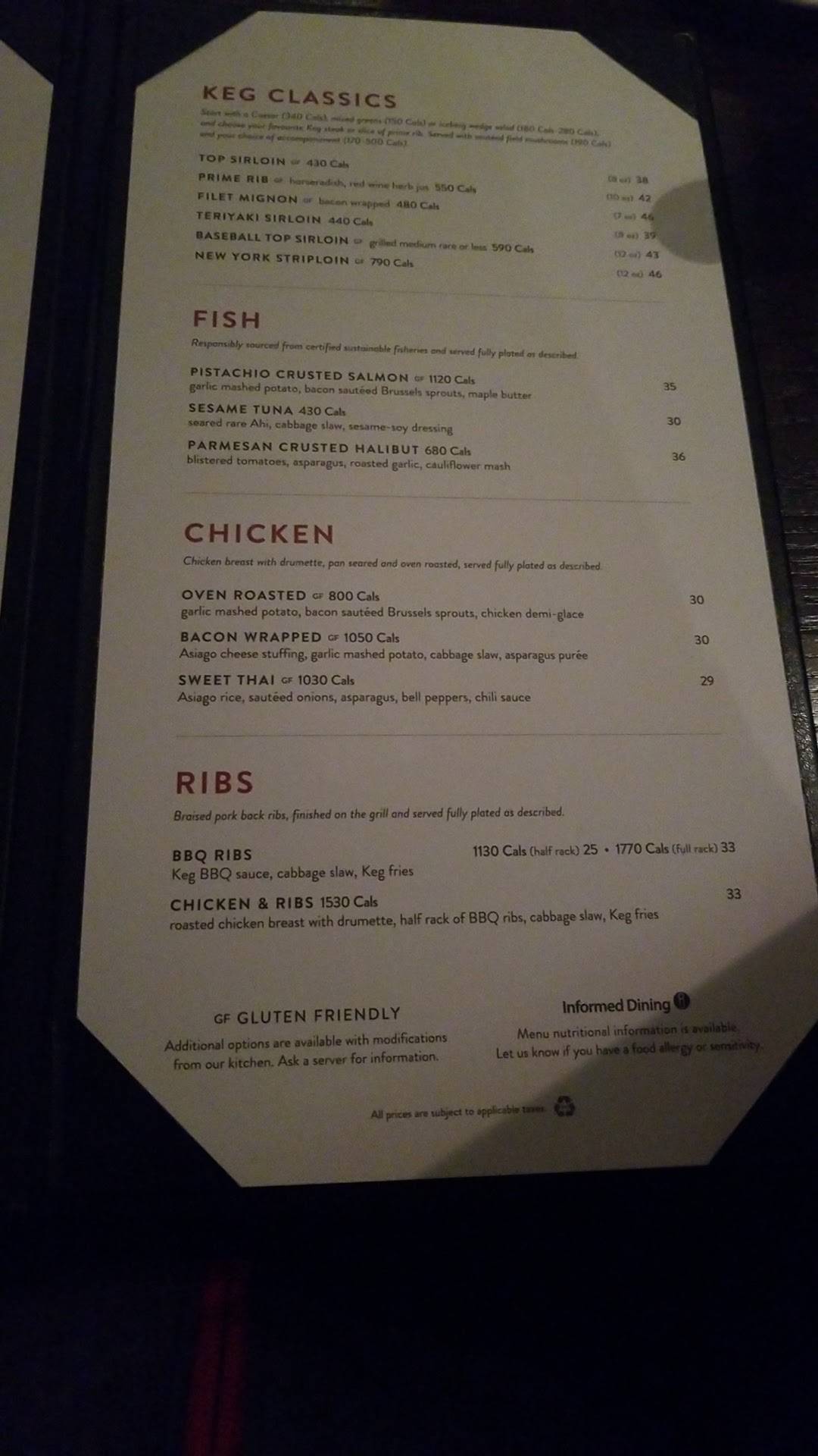 Menu at The Keg Steakhouse + Bar - Barrie, Barrie, 110 Concert Way Unit1