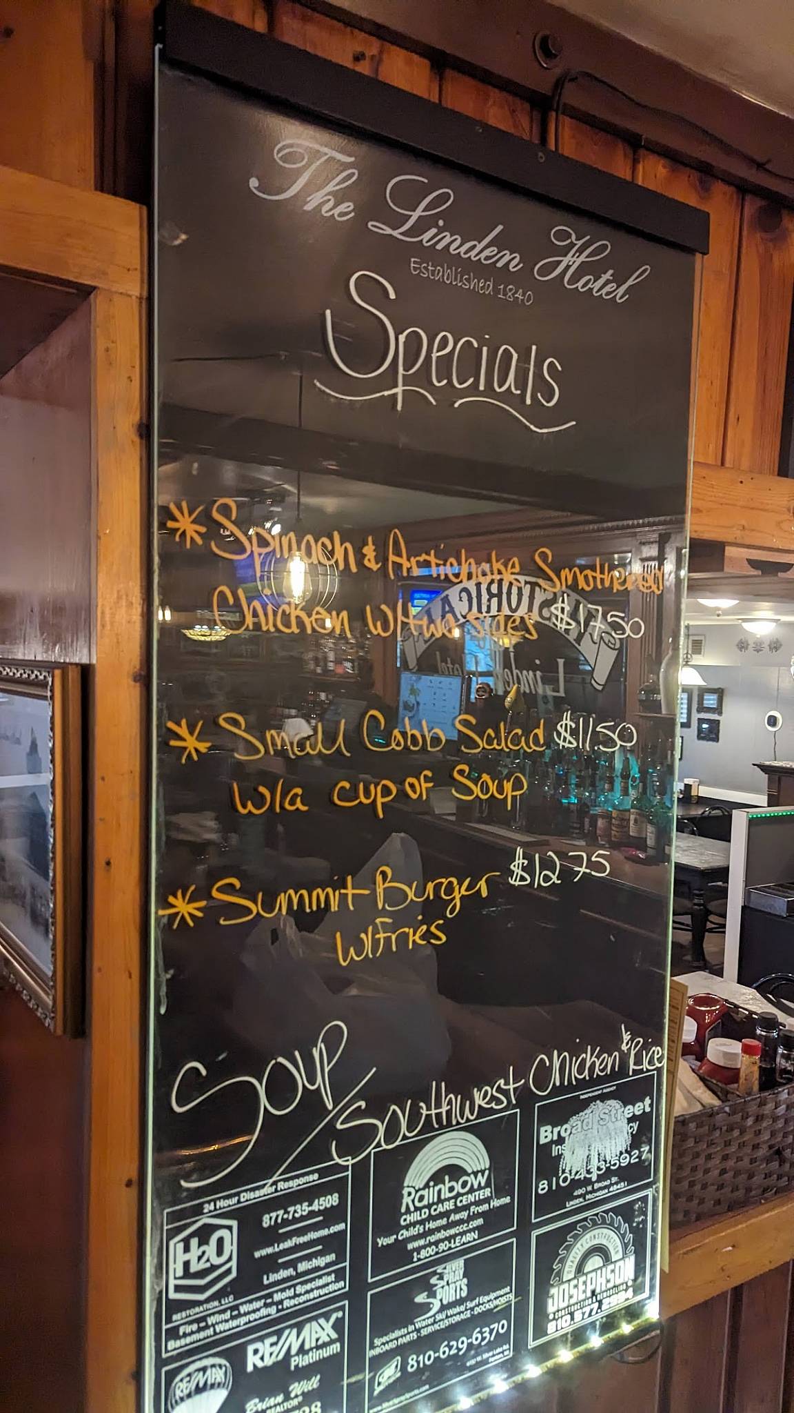 Menu at The Linden Hotel pub & bar, Linden