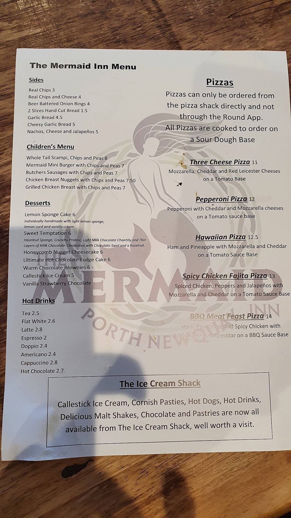 Menu at The Mermaid Inn pub & bar, Newquay