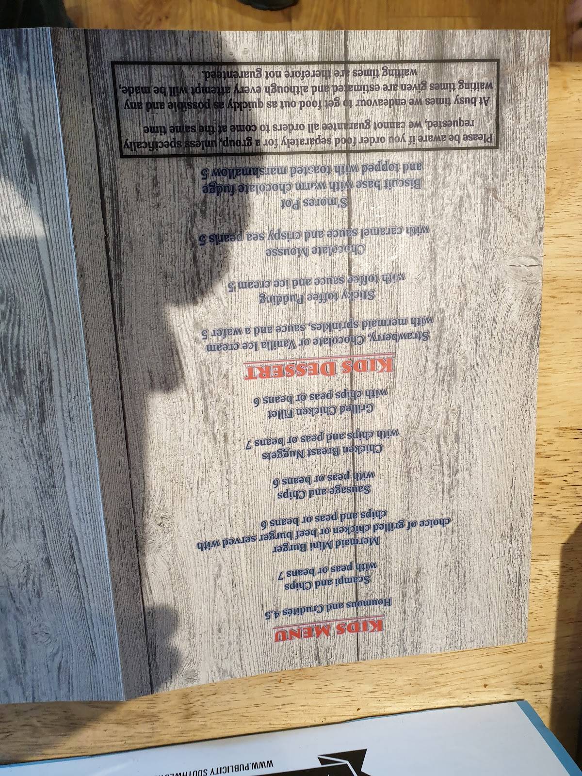 Menu at The Mermaid Inn pub & bar, Newquay
