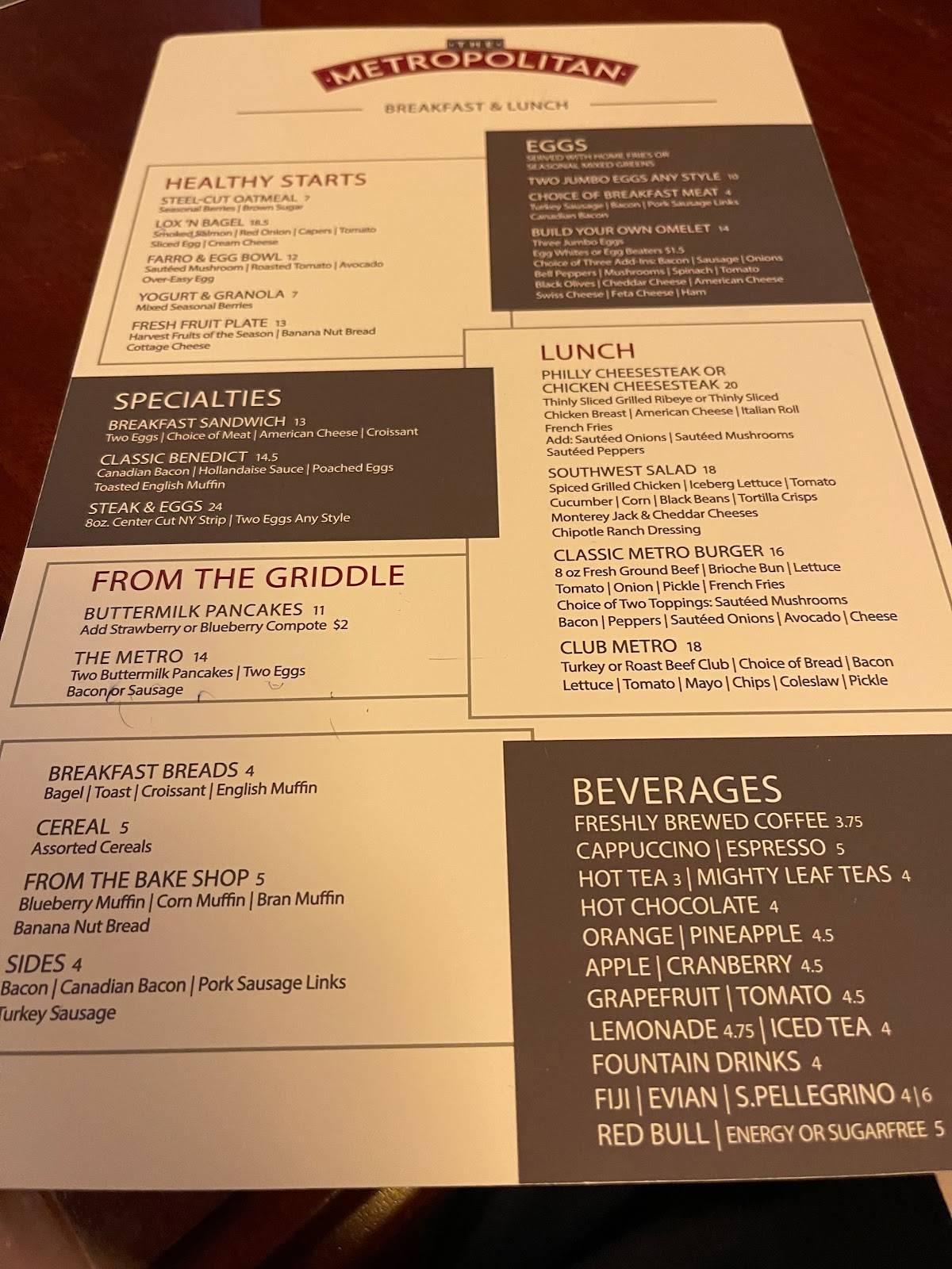 Menu at The Metropolitan restaurant, Atlantic City, Borgata Hotel