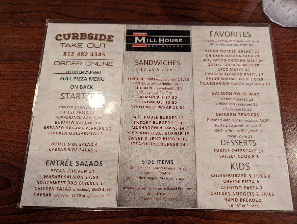 Menu at The Mill House Restaurant, Jasper