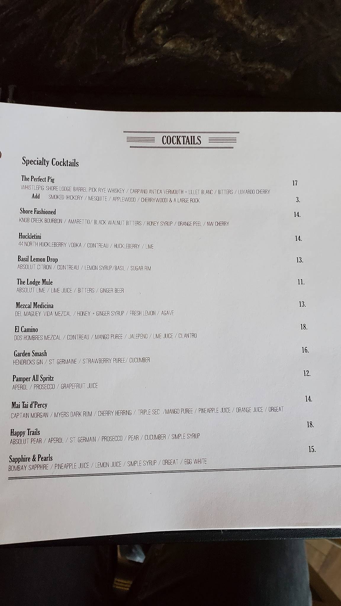 Menu at The Narrows Steakhouse, McCall