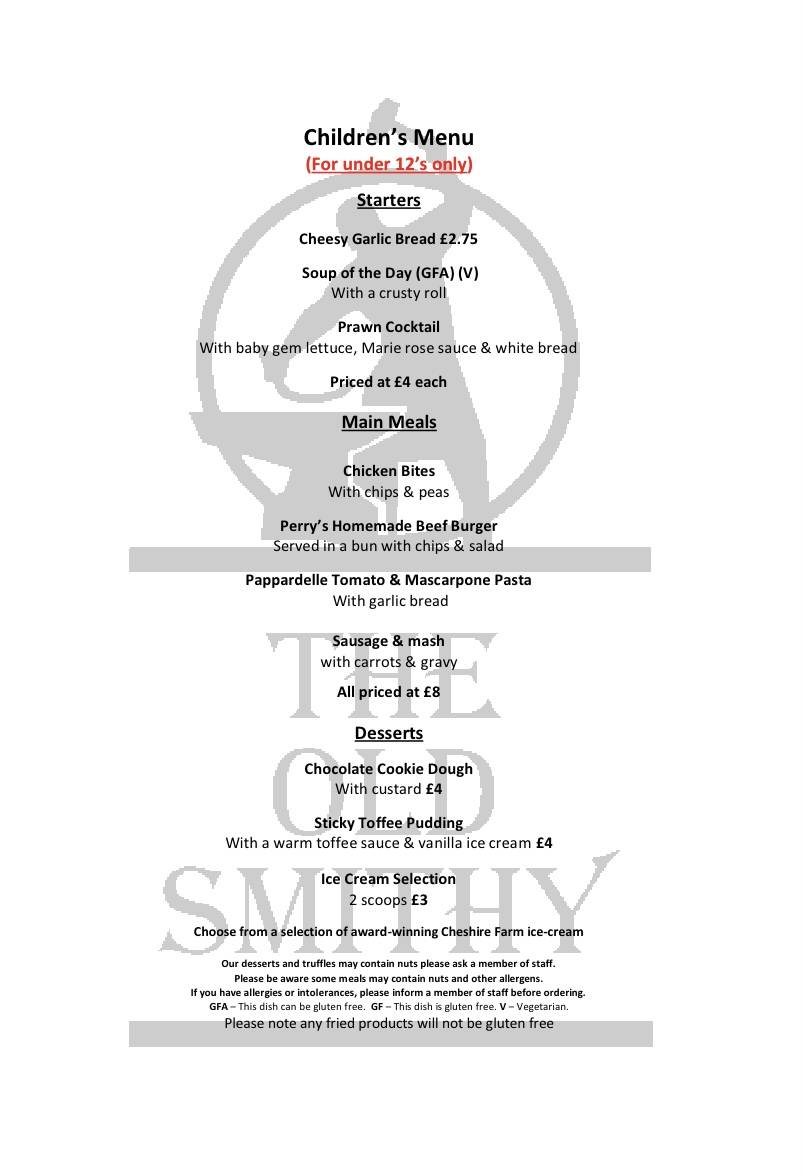 Menu at The Old Smithy restaurant, Norbury