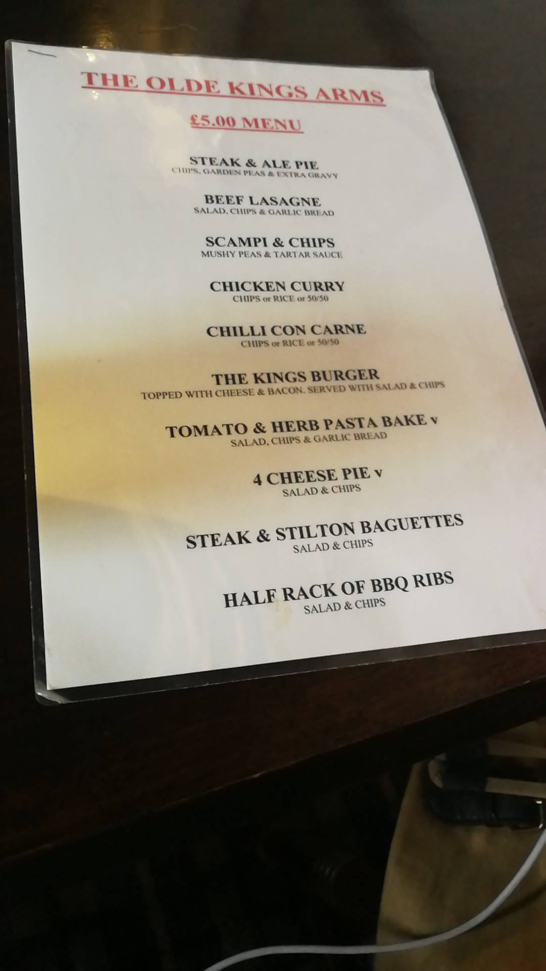 Menu at The Olde Kings Arms pub & bar, Congleton
