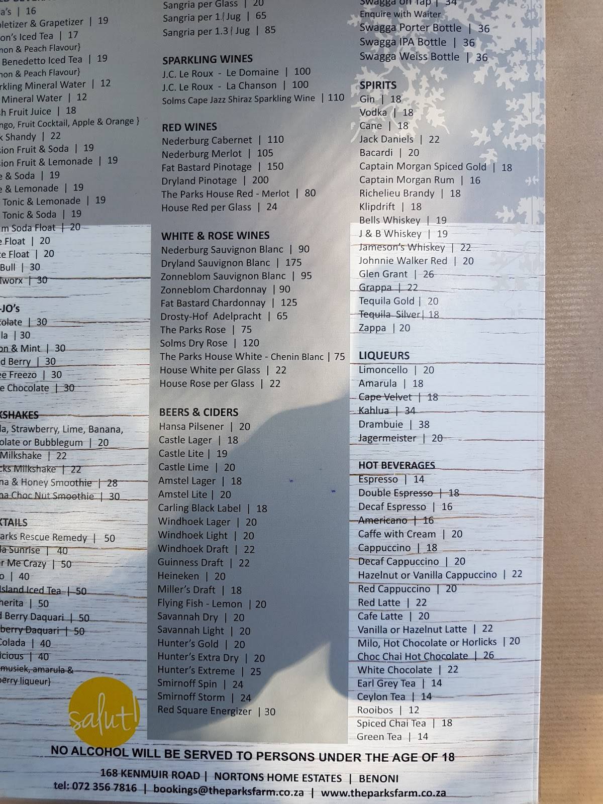 Menu at The Parks Fresh Produce & Pizzeria, Benoni