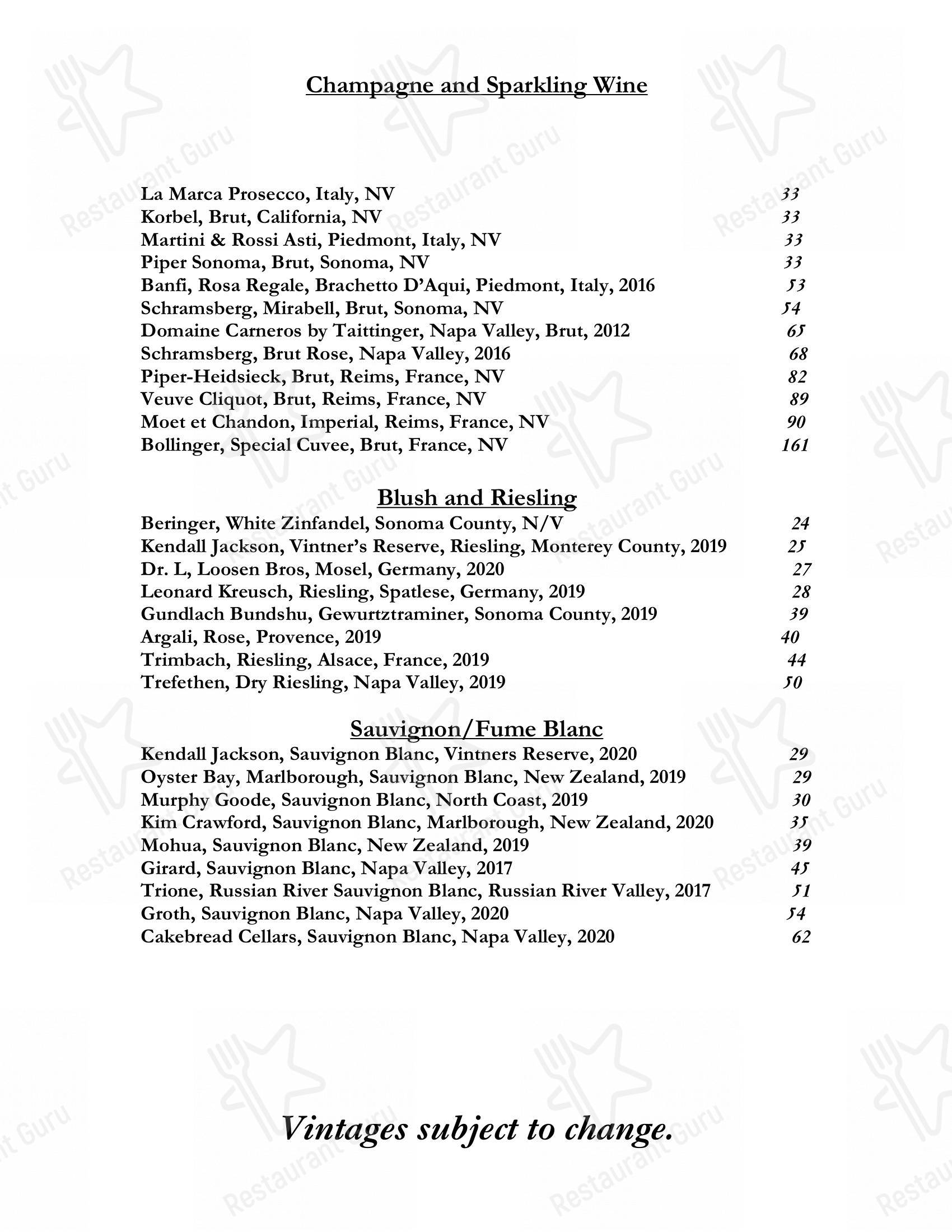 Menu at The Parson's Table steakhouse, Little River