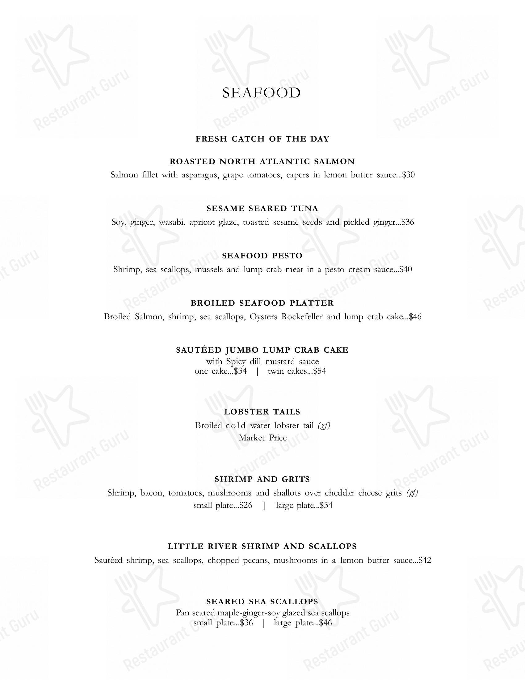 Menu at The Parson's Table steakhouse, Little River