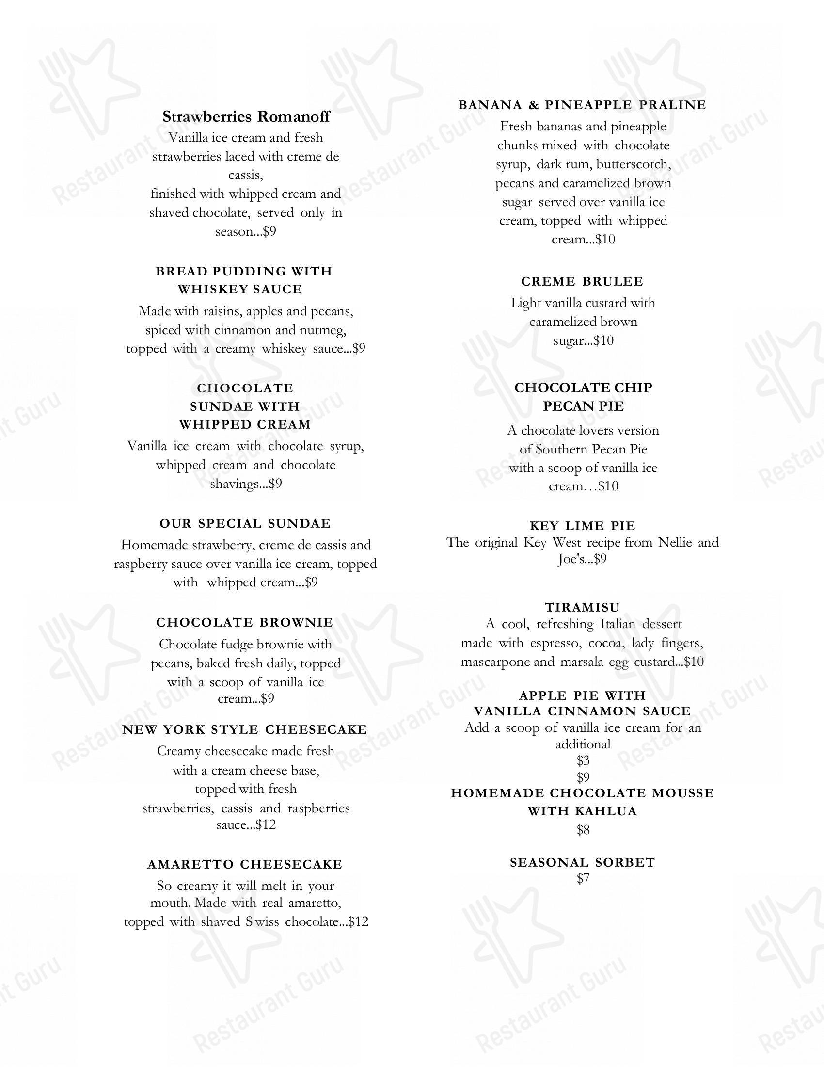 Menu at The Parson's Table steakhouse, Little River
