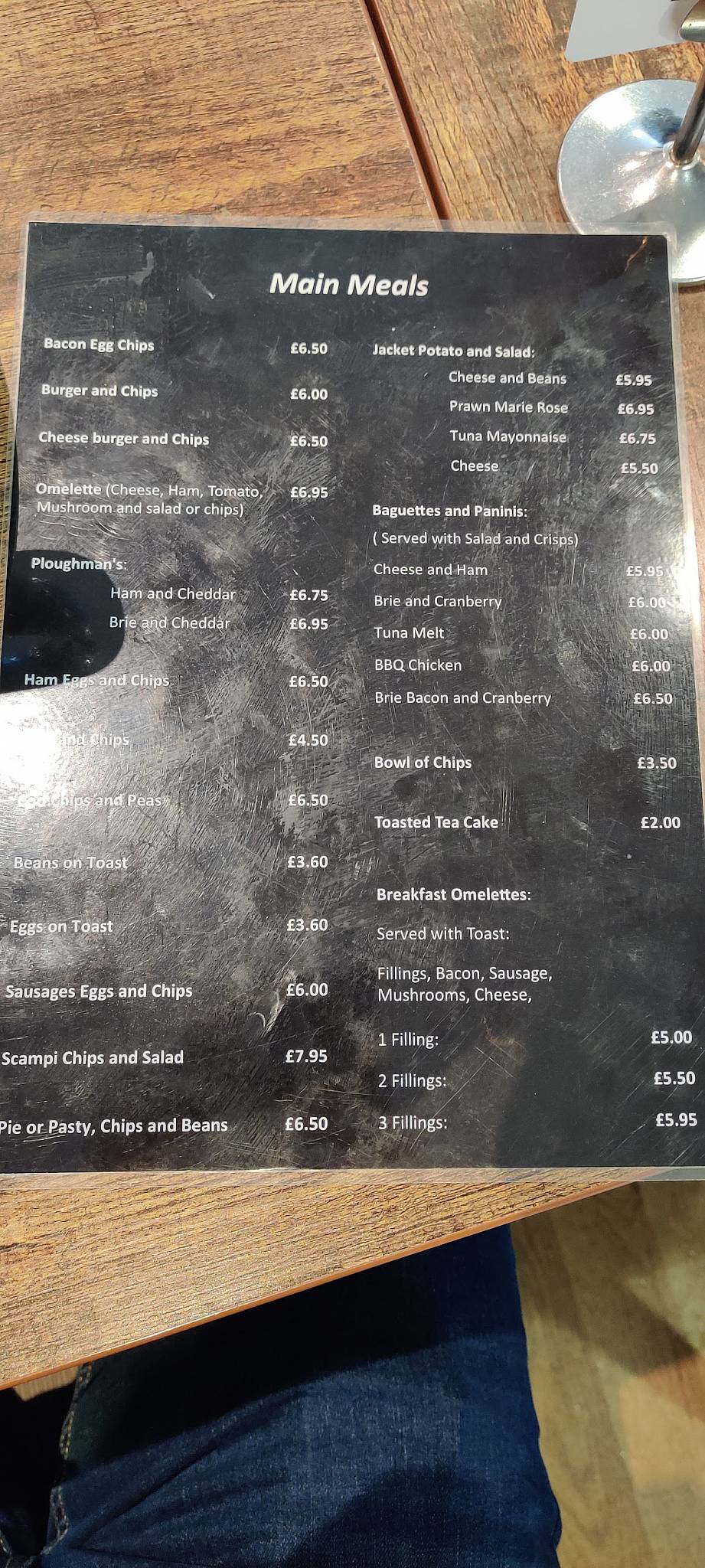 Menu at The Penguin cafe, Lee-on-the-Solent