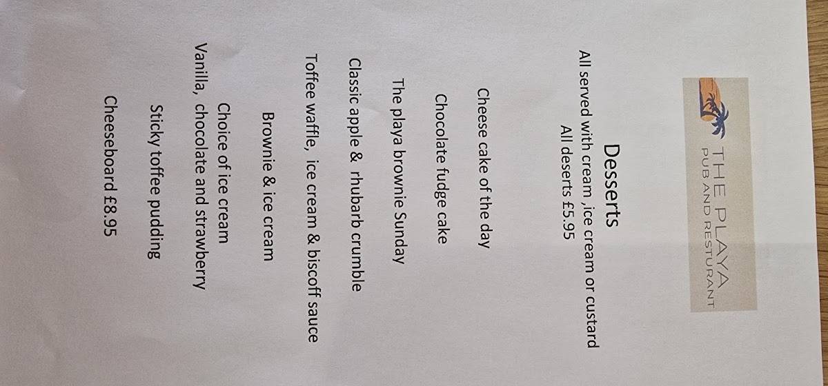 Menu at The Playa pub & bar, Minster on Sea, The Leas