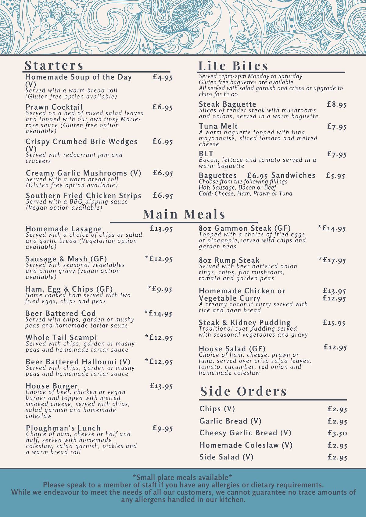 Menu at The Queen Victoria pub & bar, Dersingham, 19 Lynn Rd