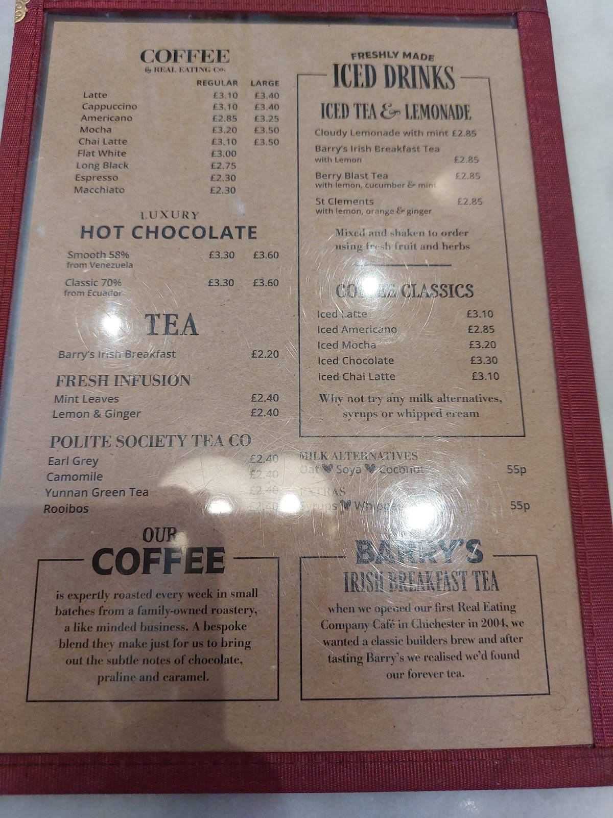 Carta del café Real Eating Company Canterbury, Canterbury