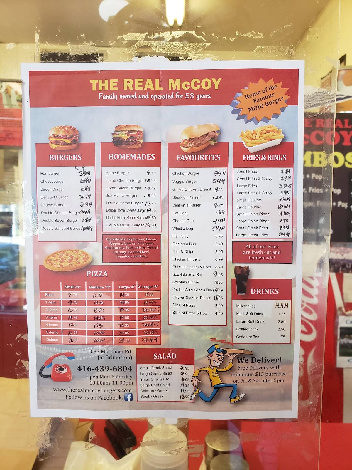 Menu at The Real McCoy pizzeria, Toronto, Lawrence Ave E