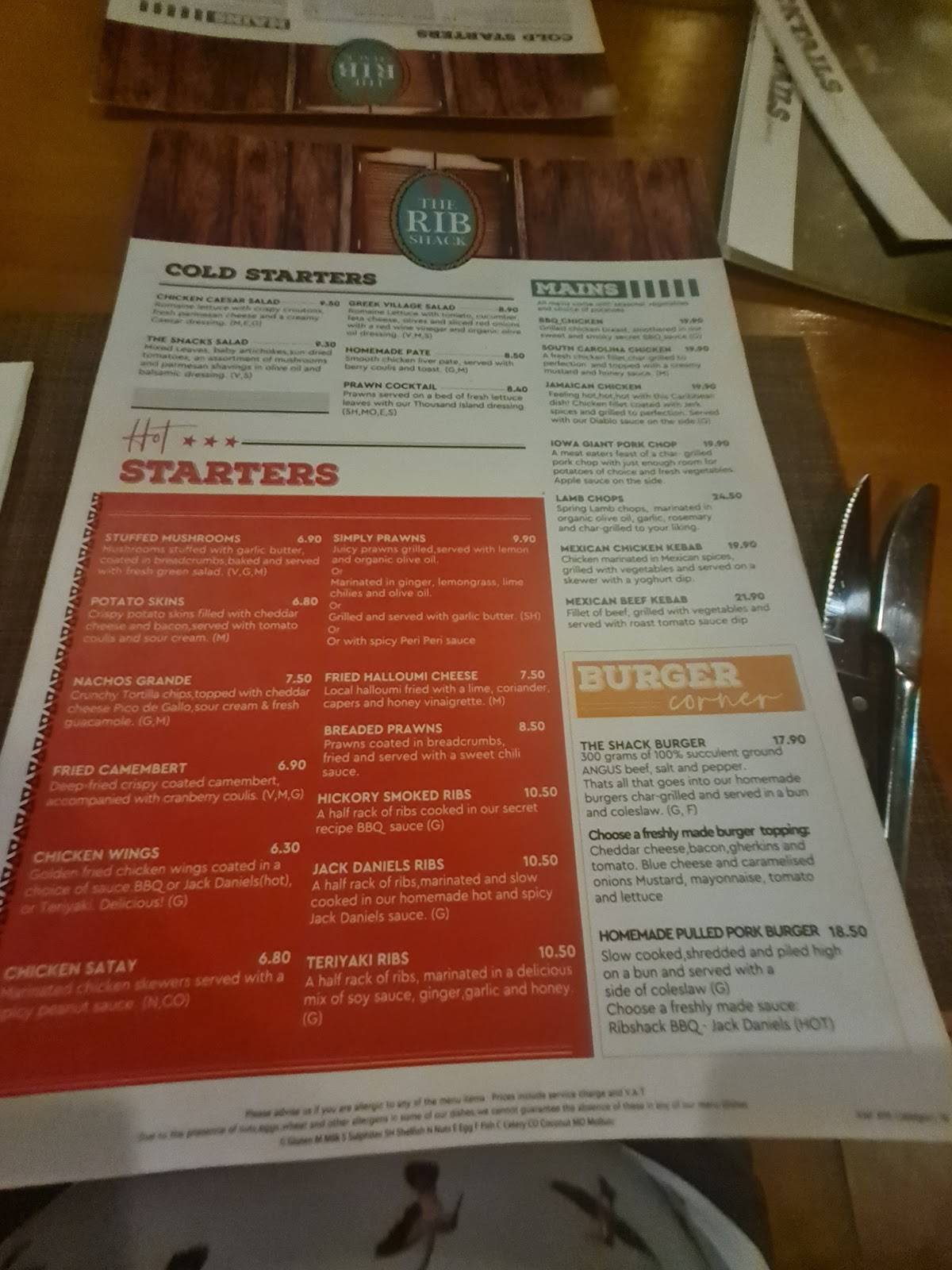Menu at The Rib Shack, Paphos, Poseidonos Ave 65