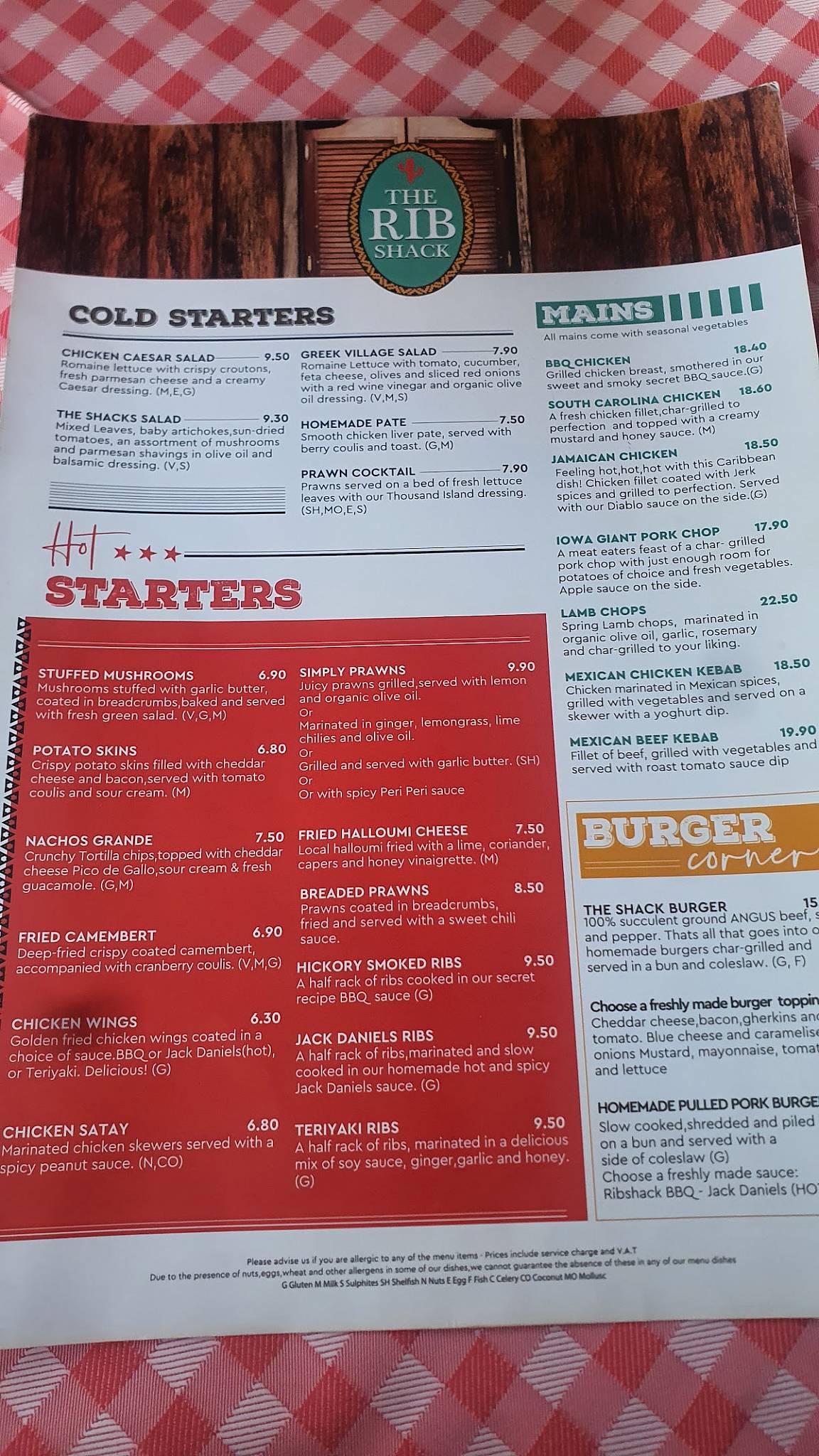 Menu at The Rib Shack, Paphos, Poseidonos Ave 65