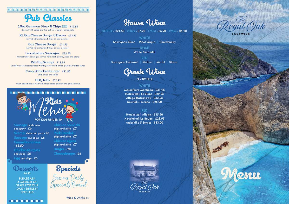 Menu at The Royal Oak Scopwick pub & bar, Metheringham