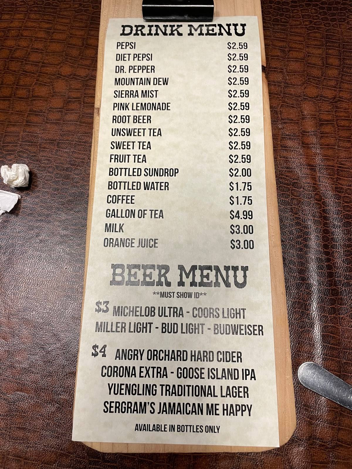 Menu at The Rusty Spur Diner steakhouse, Pulaski