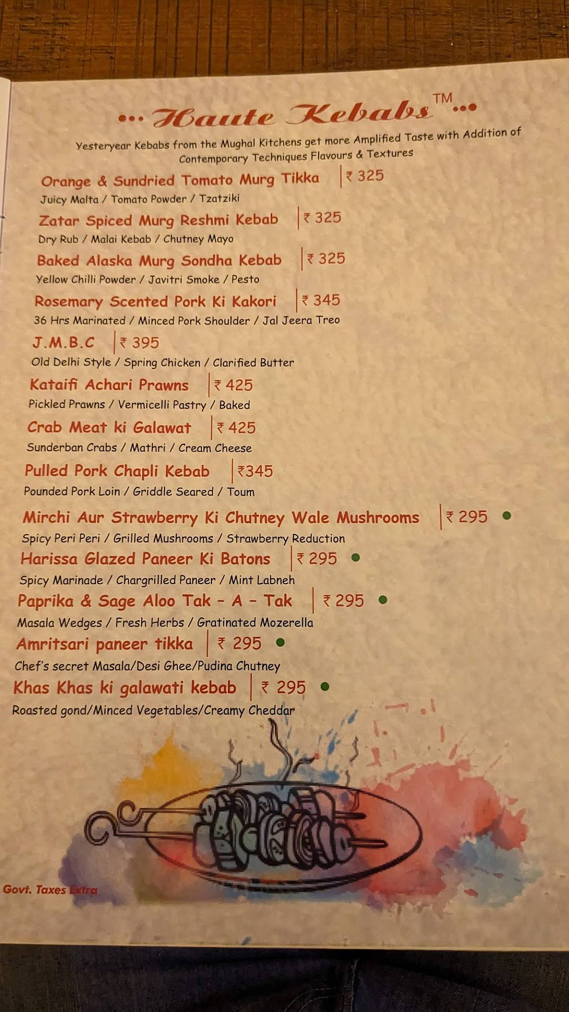 Menu at The Saffron Tree, Kolkata