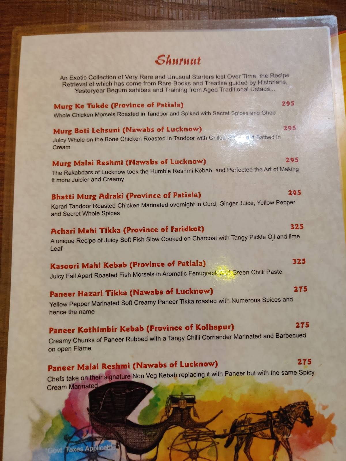 Menu at The Saffron Tree, Kolkata