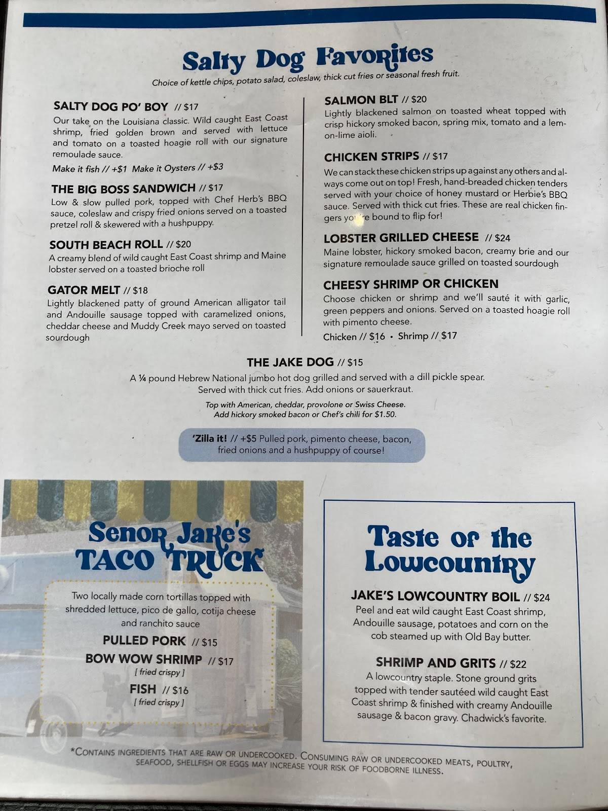 Menu at The Salty Dog Cafe, Hilton Head Island, 232 S Sea Pines Dr