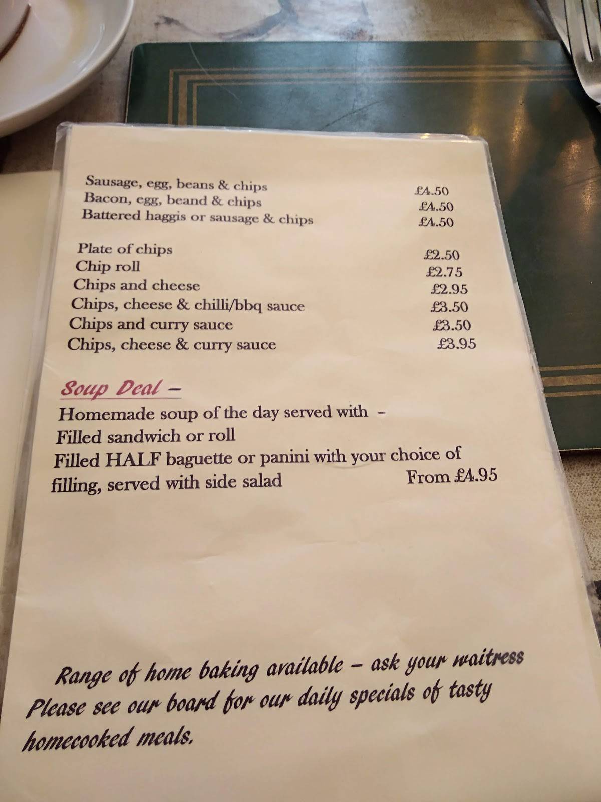 Menu at The Scent O' Galloway cafe, Newton Stewart