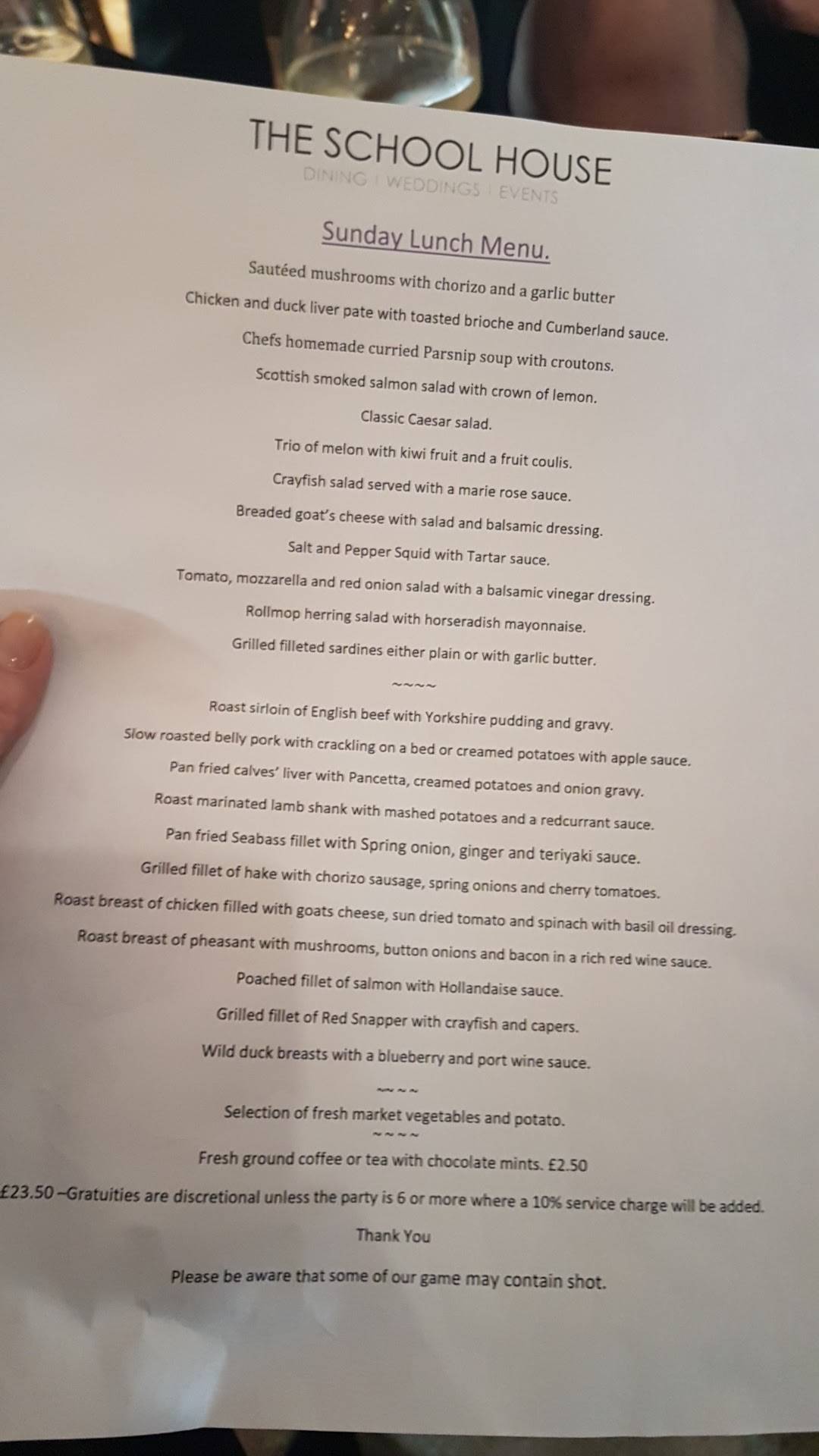 Menu at The School House Restaurant, Lichfield, Church Hill