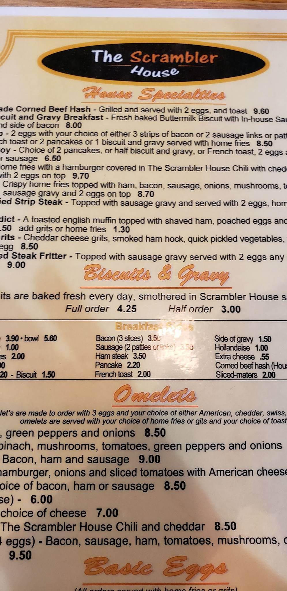 Menu at The Scrambler House restaurant, O'Fallon, Sunburst Dr