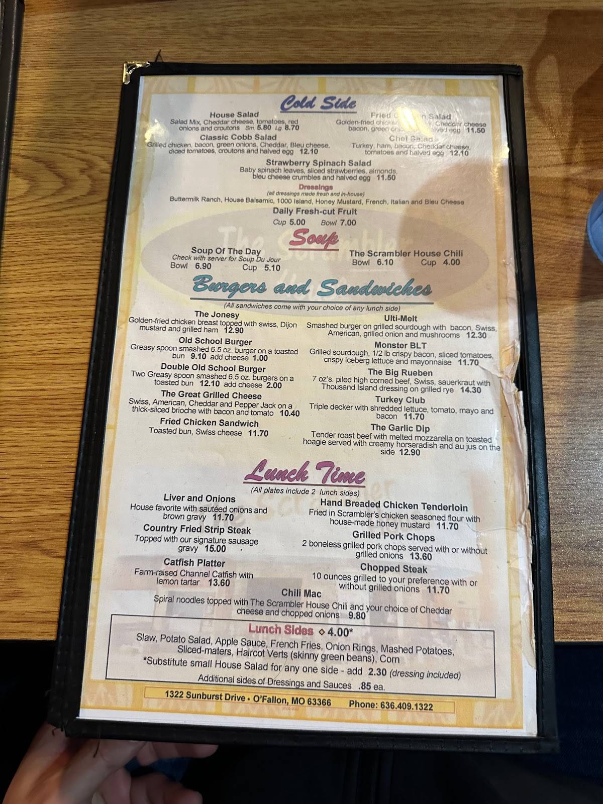 Menu at The Scrambler House restaurant, O'Fallon, Sunburst Dr