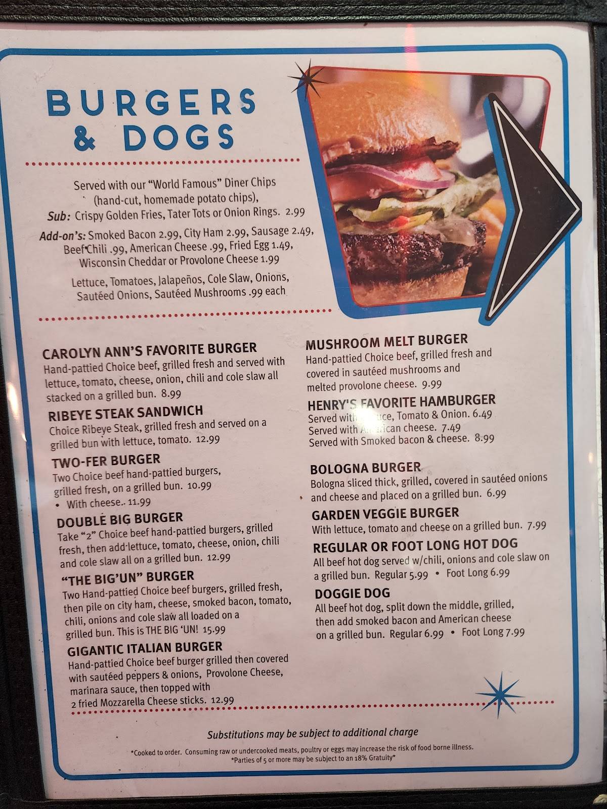 Menu at The Shiny Diner restaurant, Cary