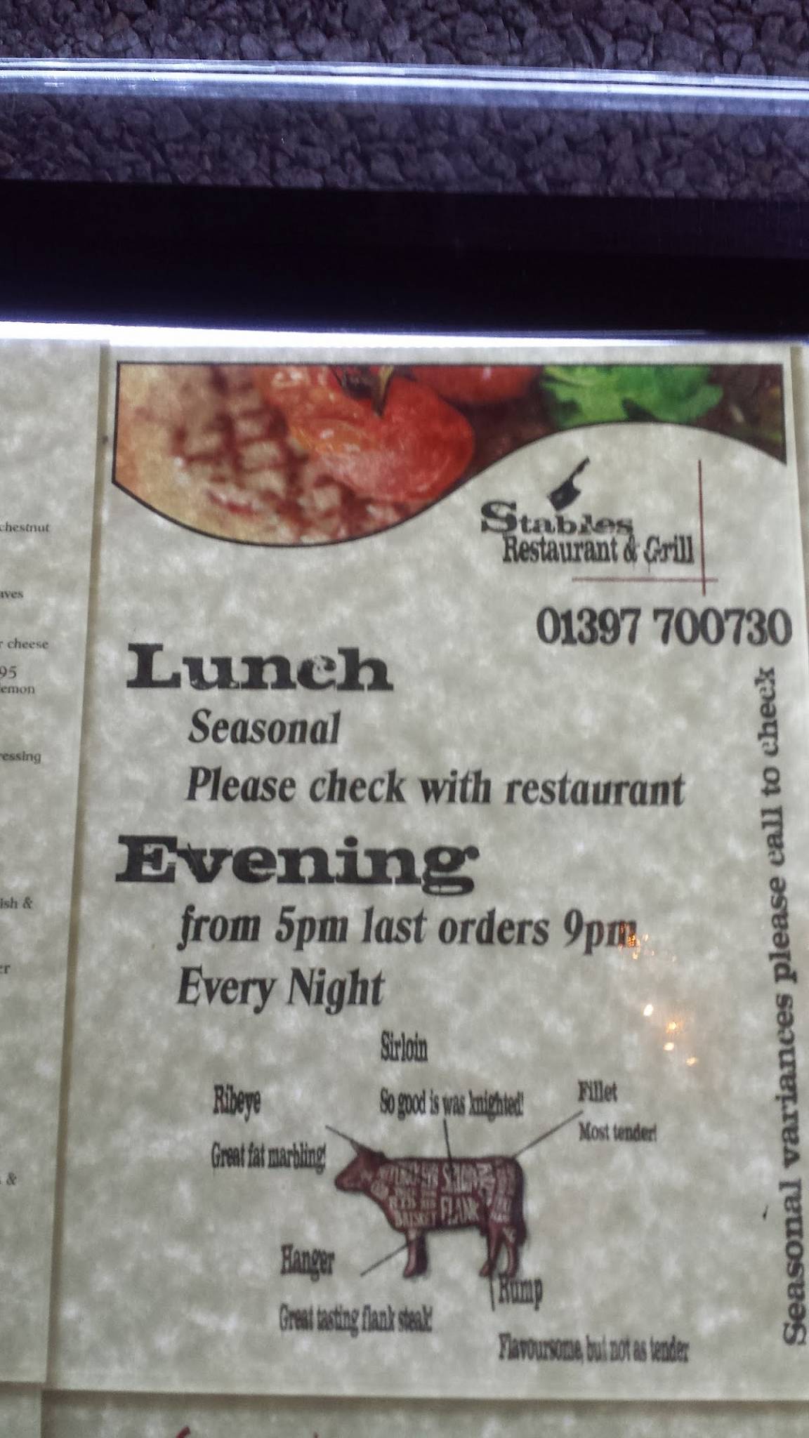 Menu at The Stables Restaurant & Grill, Fort William, Fort William