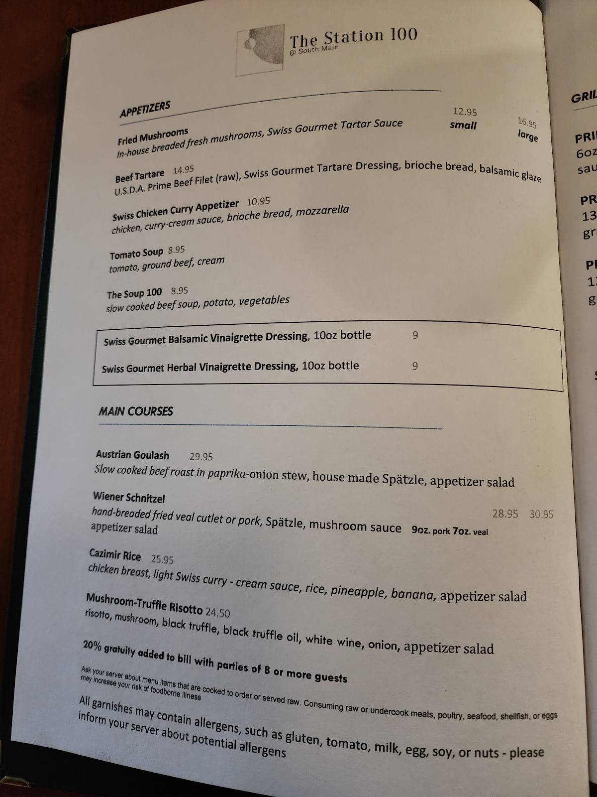 Menu at The Station 100 - Steakhouse & Fine Dining Frankenmuth, Frankenmuth