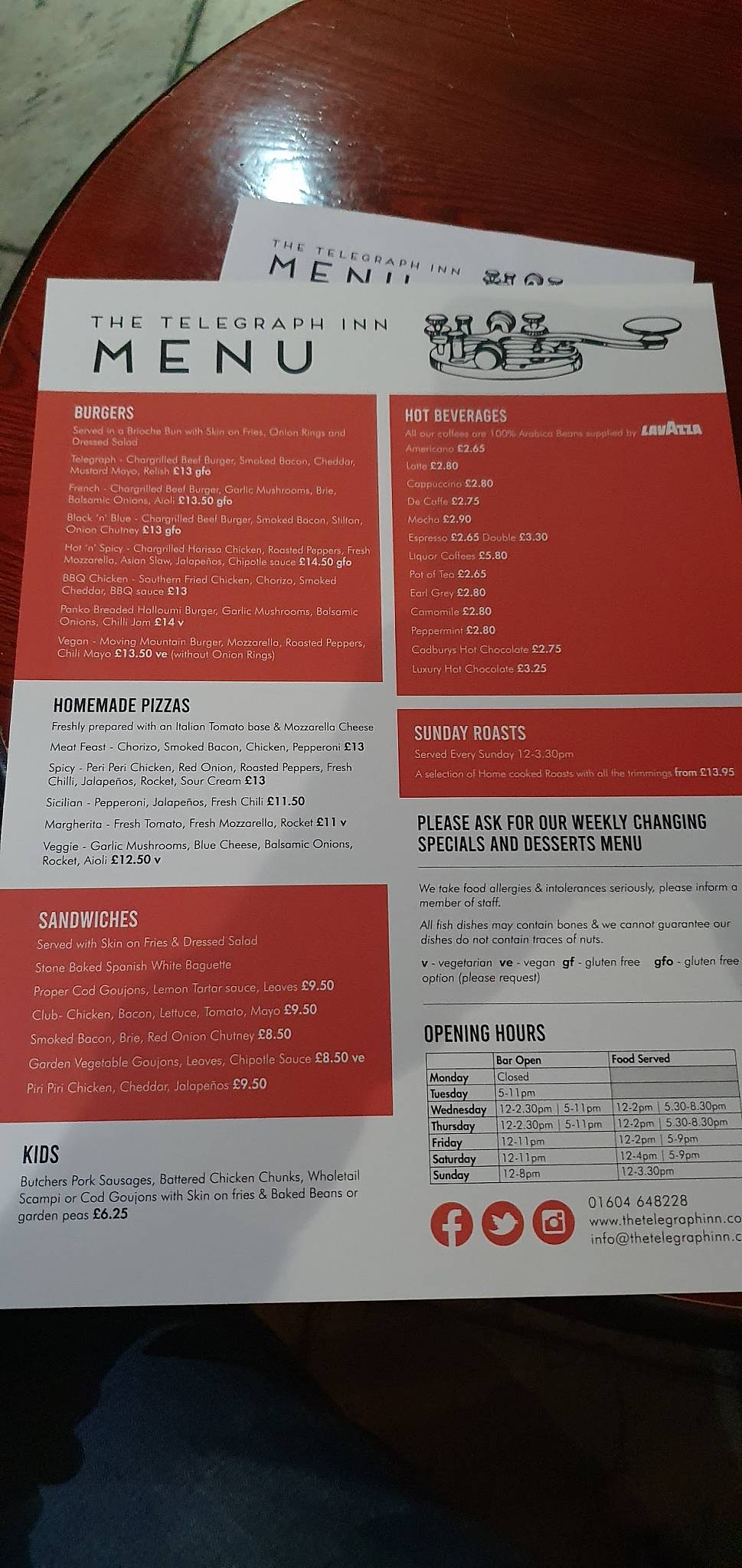 Menu at The Telegraph Inn(under new management) pub & bar, Northampton ...