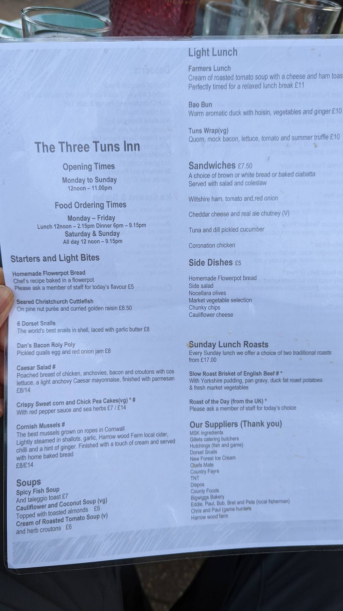 Menu at The Three Tuns pub & bar, Christchurch