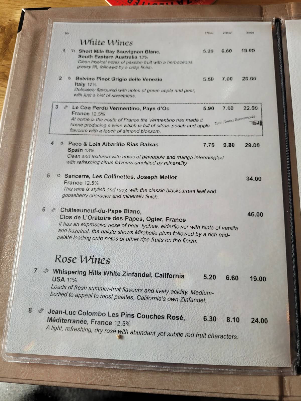 Menu at The Two Clomes pub & bar, Newquay