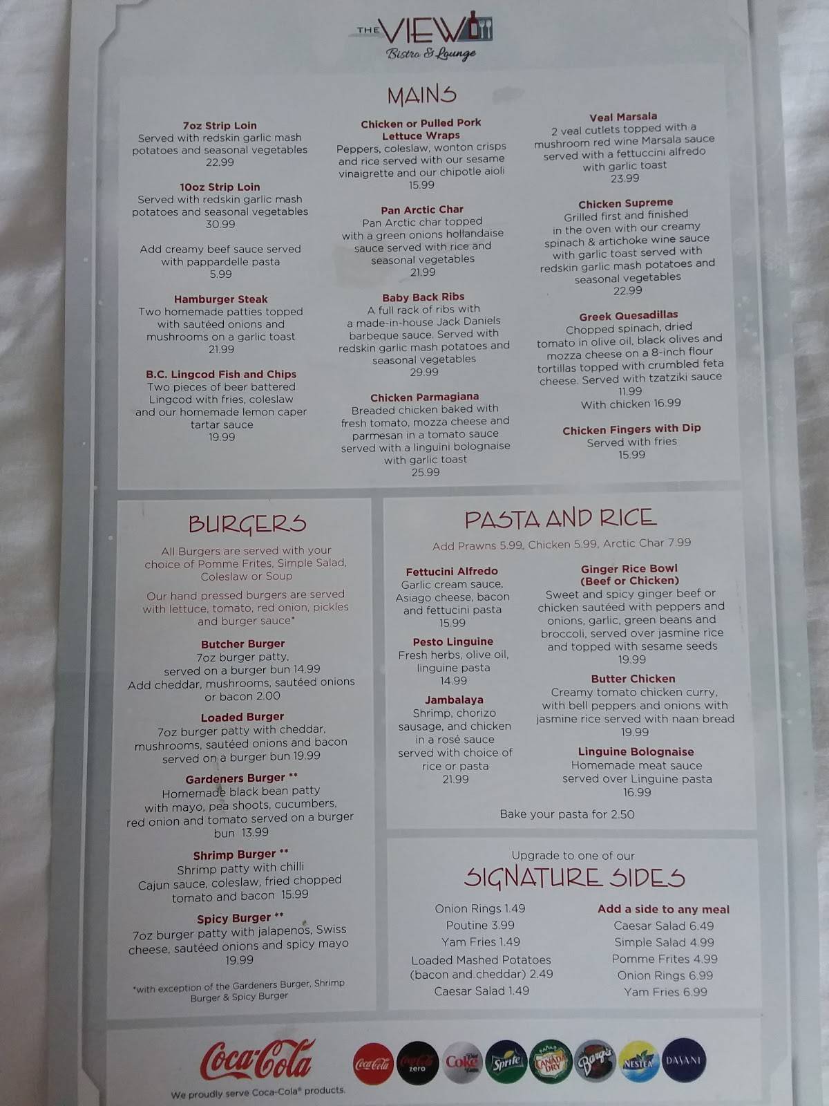 Menu at The View Bistro & Lounge restaurant, Fort Saint James