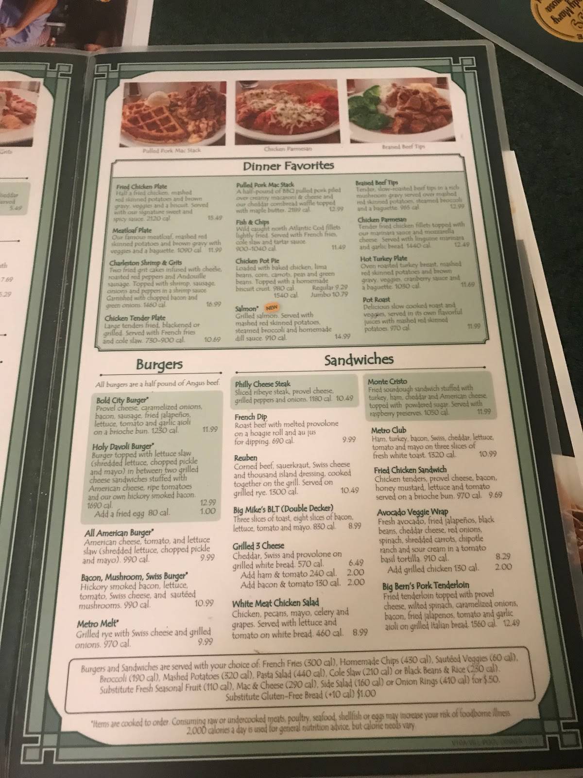 Menu at Metro Diner restaurant, The Villages
