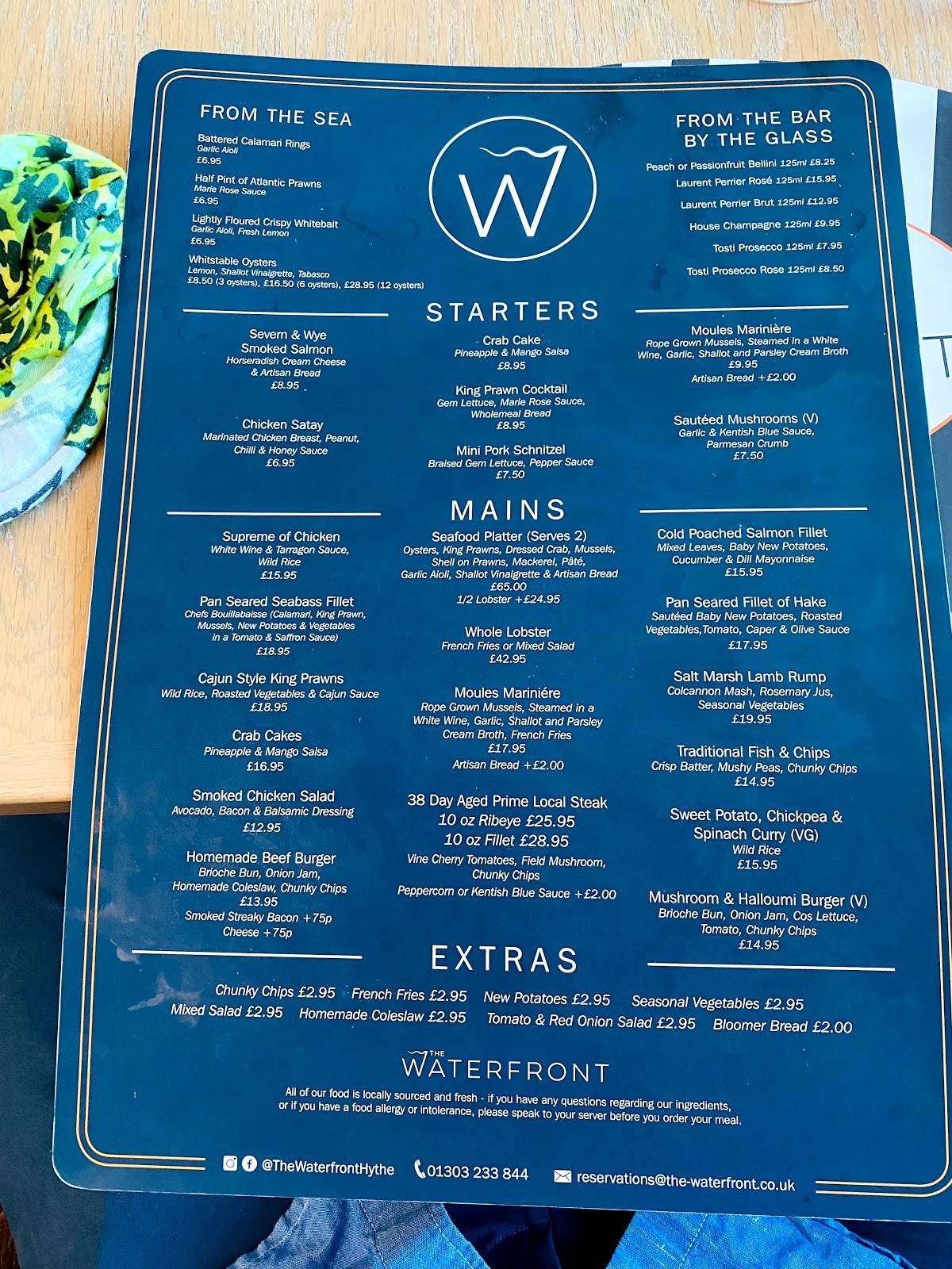 Menu at The Waterfront Hythe restaurant, Hythe