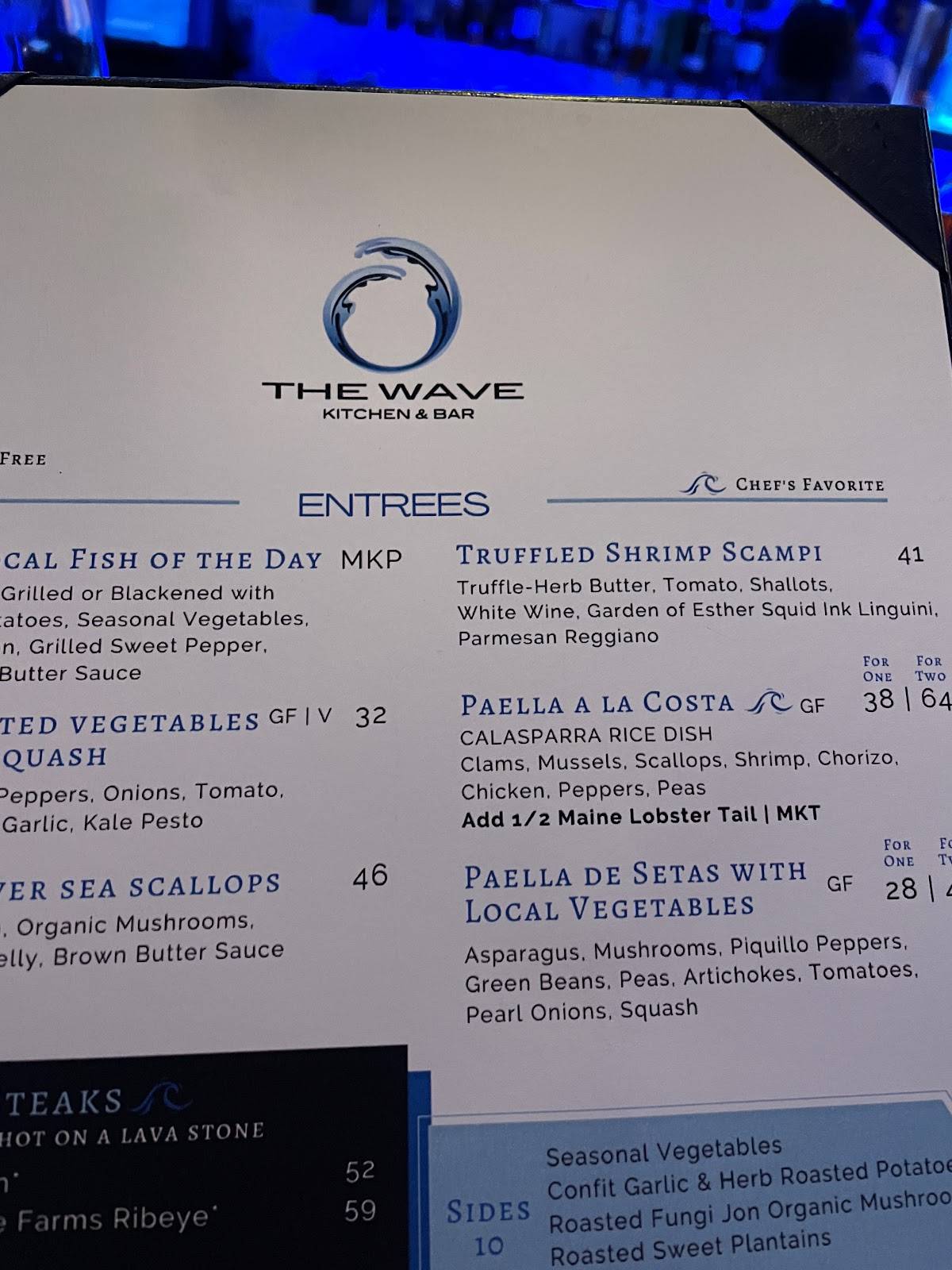 Menu at The Wave Kitchen & Bar, Vero Beach