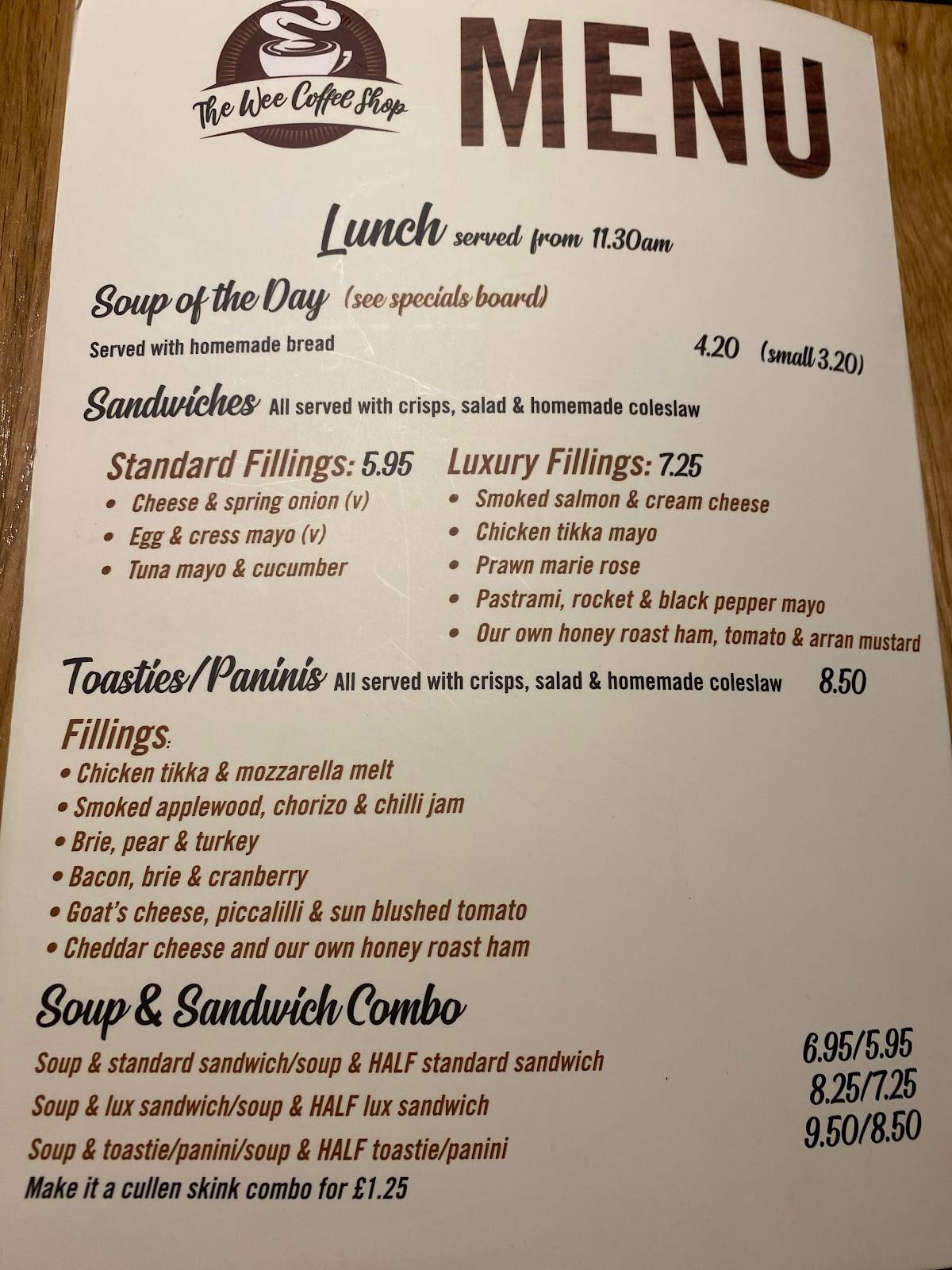 Menu at The Wee Coffee Shop cafe, Blairgowrie
