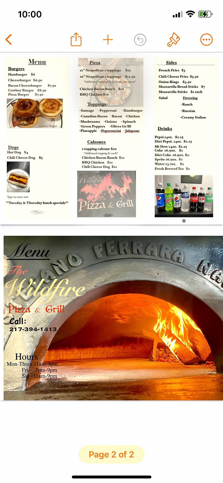 Menu at The Wildfire Pizza & Grill restaurant, Buckley