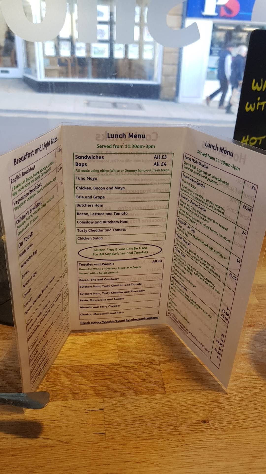Menu at The Winking Frog cafe, Yeovil