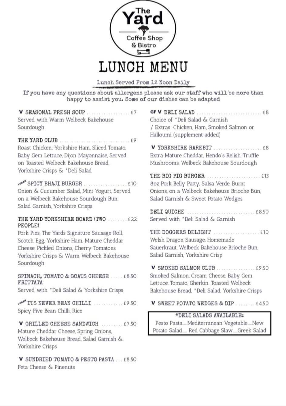 Menu at The Yard Bistro cafe, Rotherham