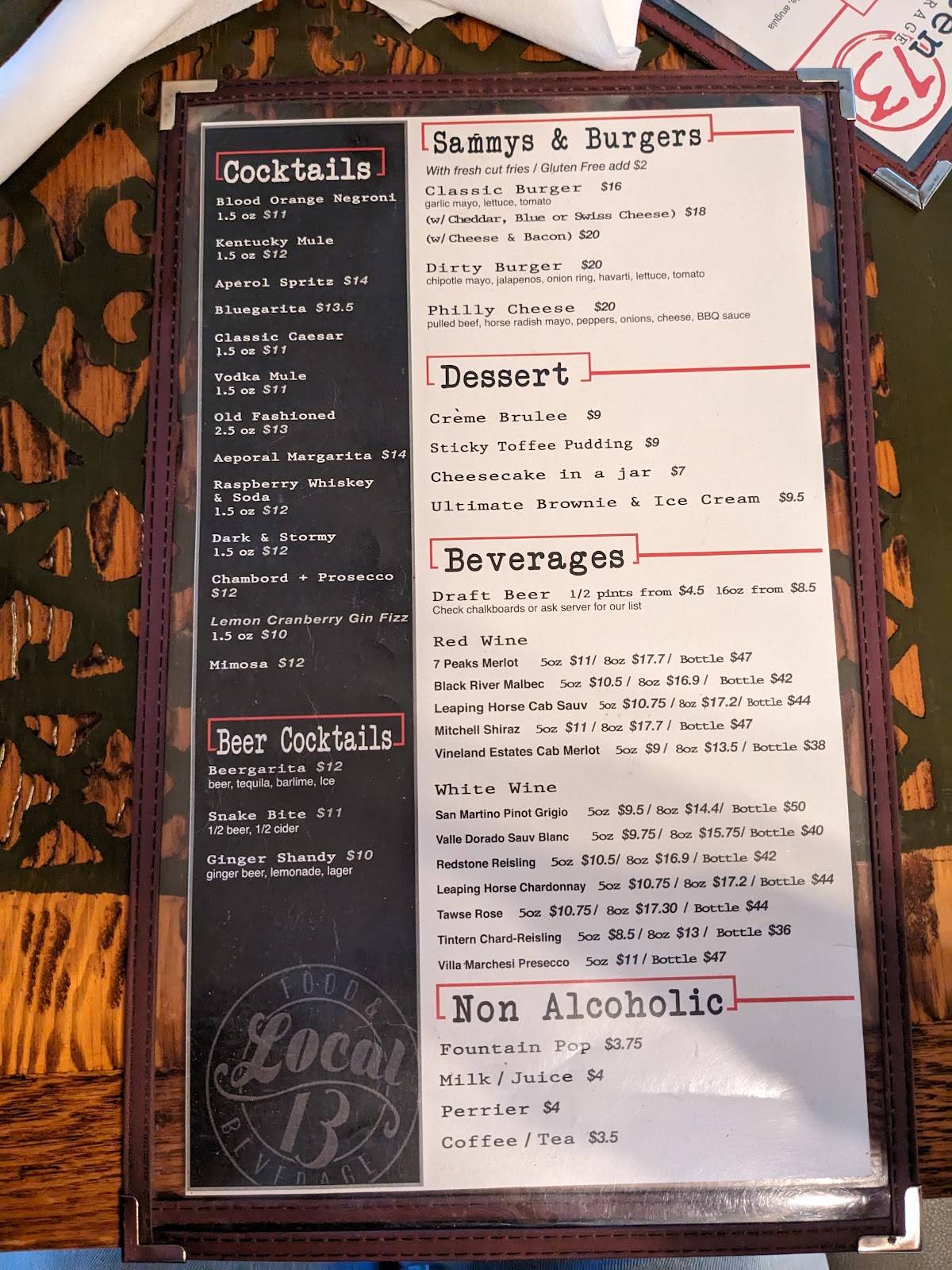 Menu at Thirteen Food & Beverage pub & bar, Cambridge
