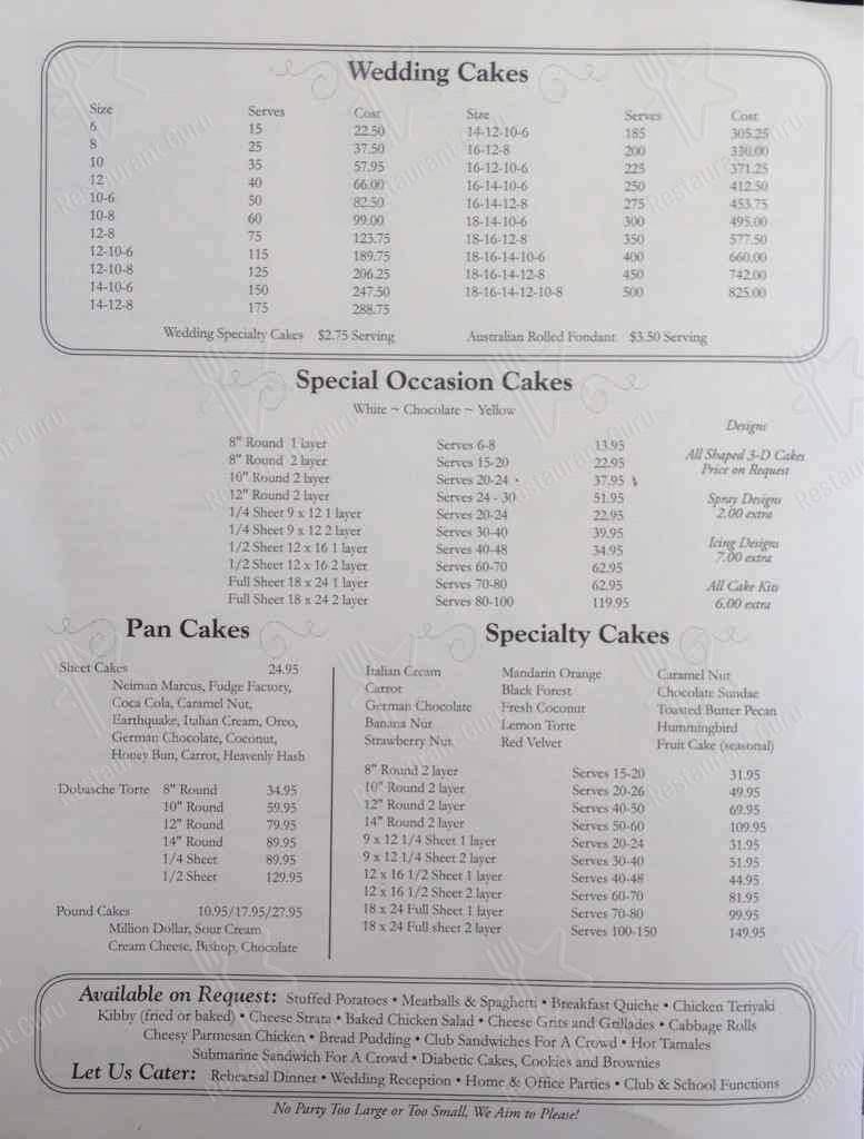 Menu at Thurman's Food Factory, Inc. restaurant, Monroe
