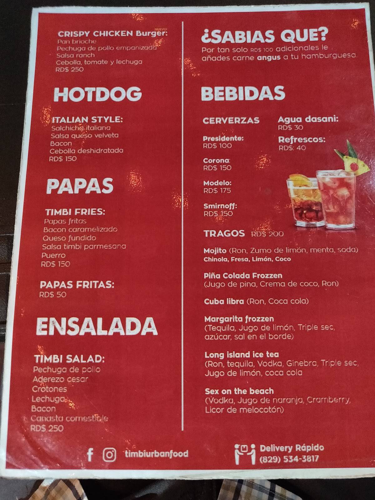 Carta del restaurante Timbi Urban Food, La Romana