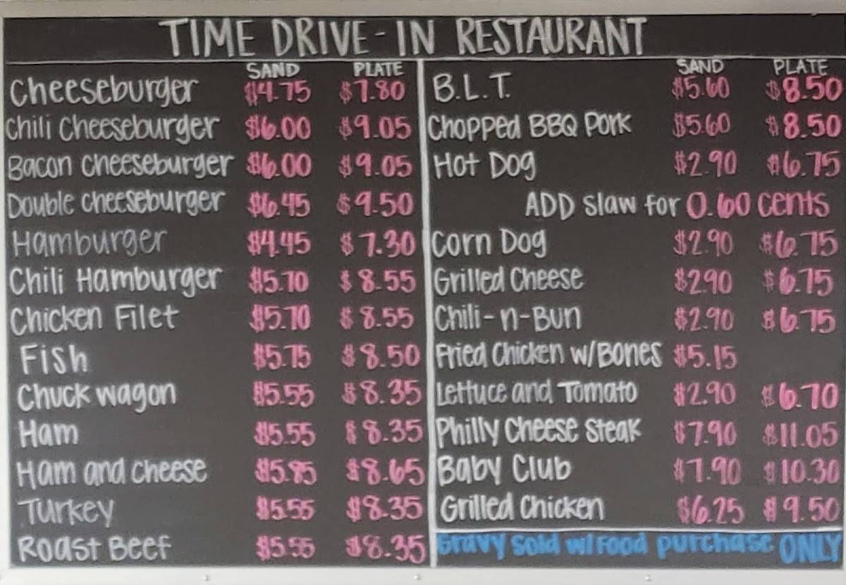 Menu at Time Drive In restaurant, Seneca