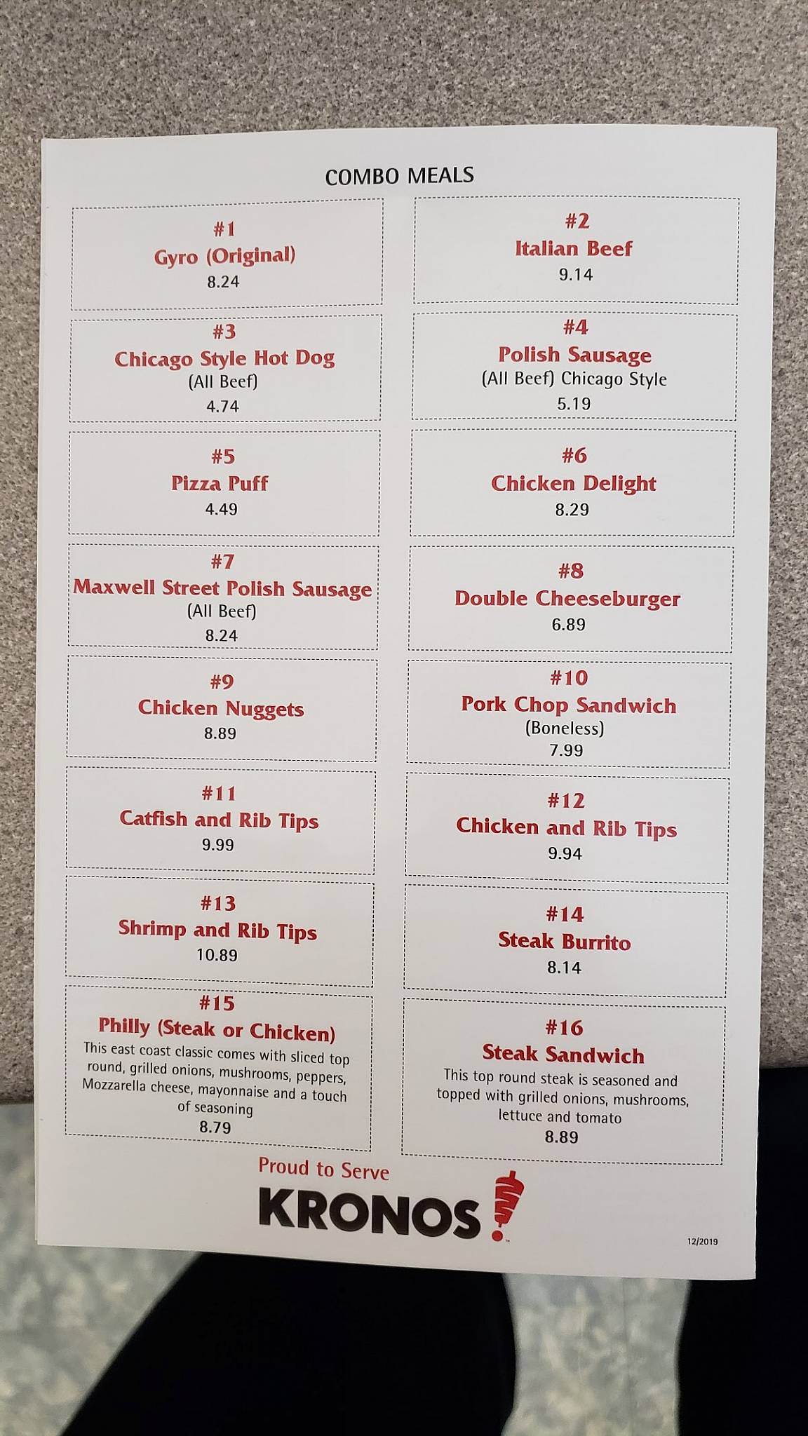 Menu at Tino's Carry Out fast food, Racine, Lathrop Ave