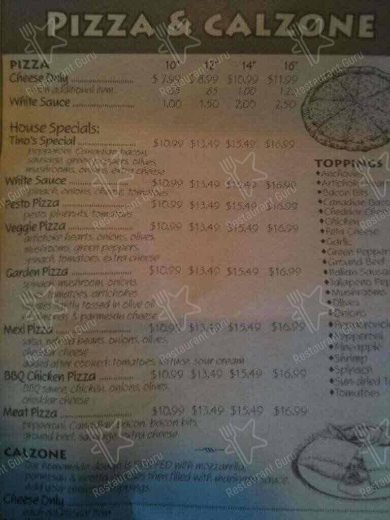 Menu at Tino’s Pizza & Pasta Co. pizzeria, Sudden Valley