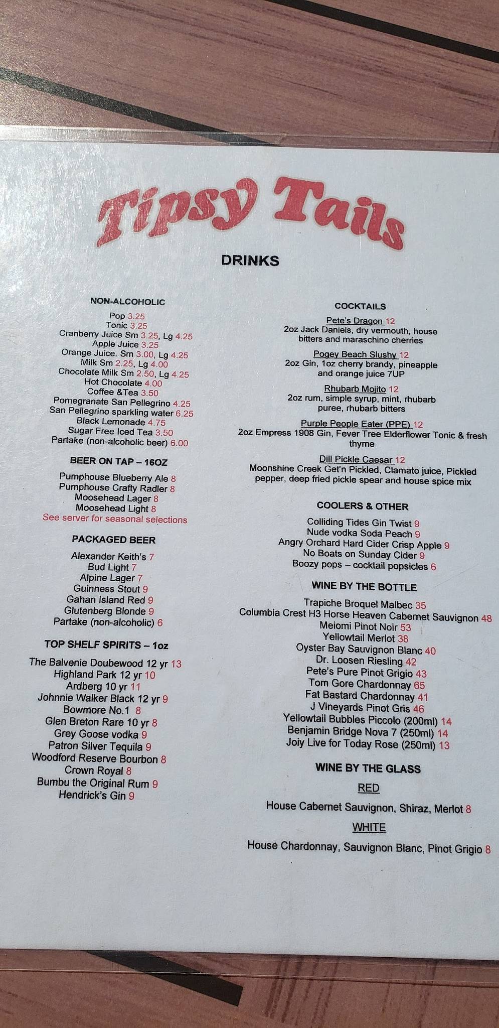 Menu at Tipsy Tails Restaurant, Alma